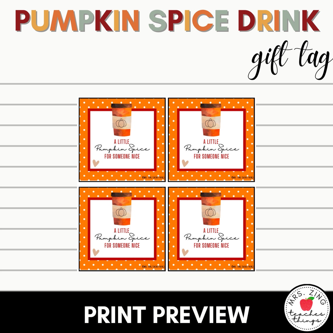 Printable Fall Teacher Gift Tag | Coffee Gift Tag | Pumpkin Spice Gift ...
