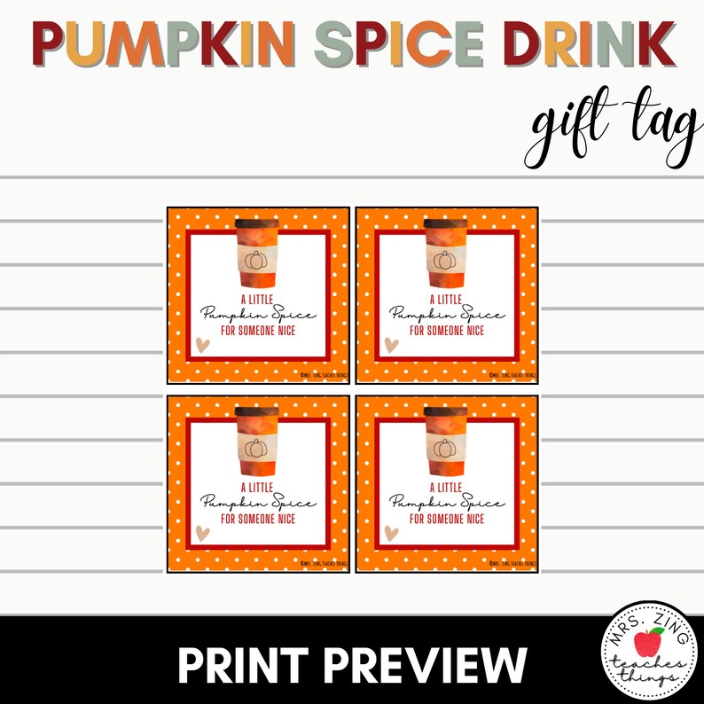Printable Fall Teacher Gift Tag | Coffee Gift Tag | Pumpkin Spice Gift ...