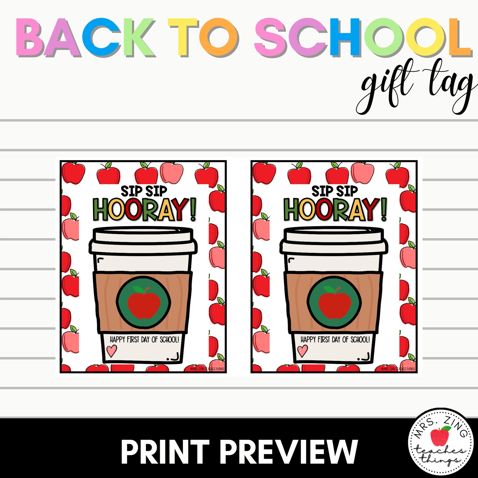 Printable Back to School Gift Tag | Coffee Gift Tag | Sip Sip Hooray ...