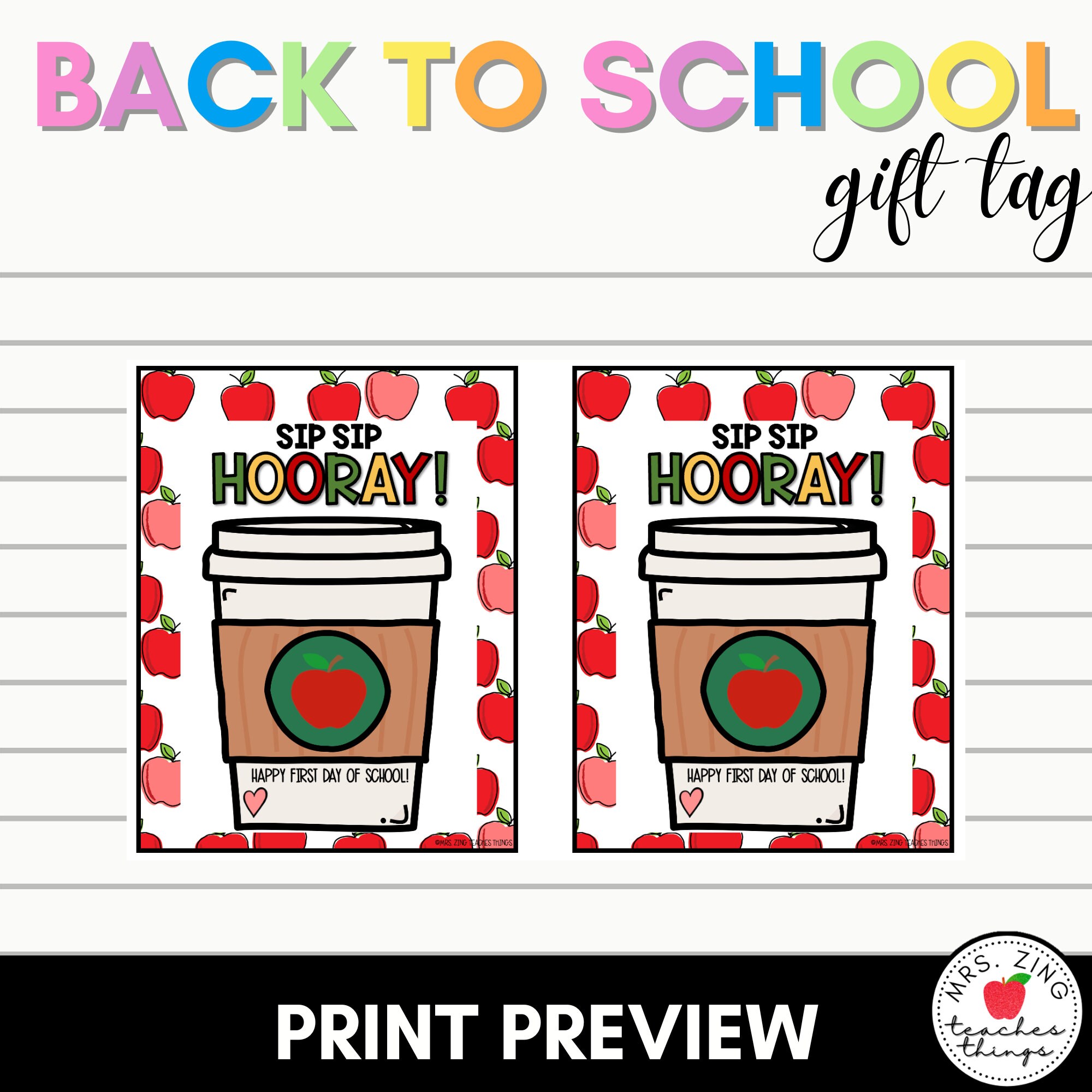 Printable Back to School Gift Tag | Coffee Gift Tag | Sip Sip Hooray ...