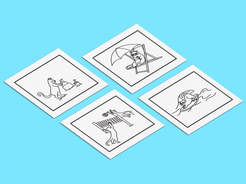 Beach Cats Digital Print, Summer Cats Printable Art, Minimalist Cats ...