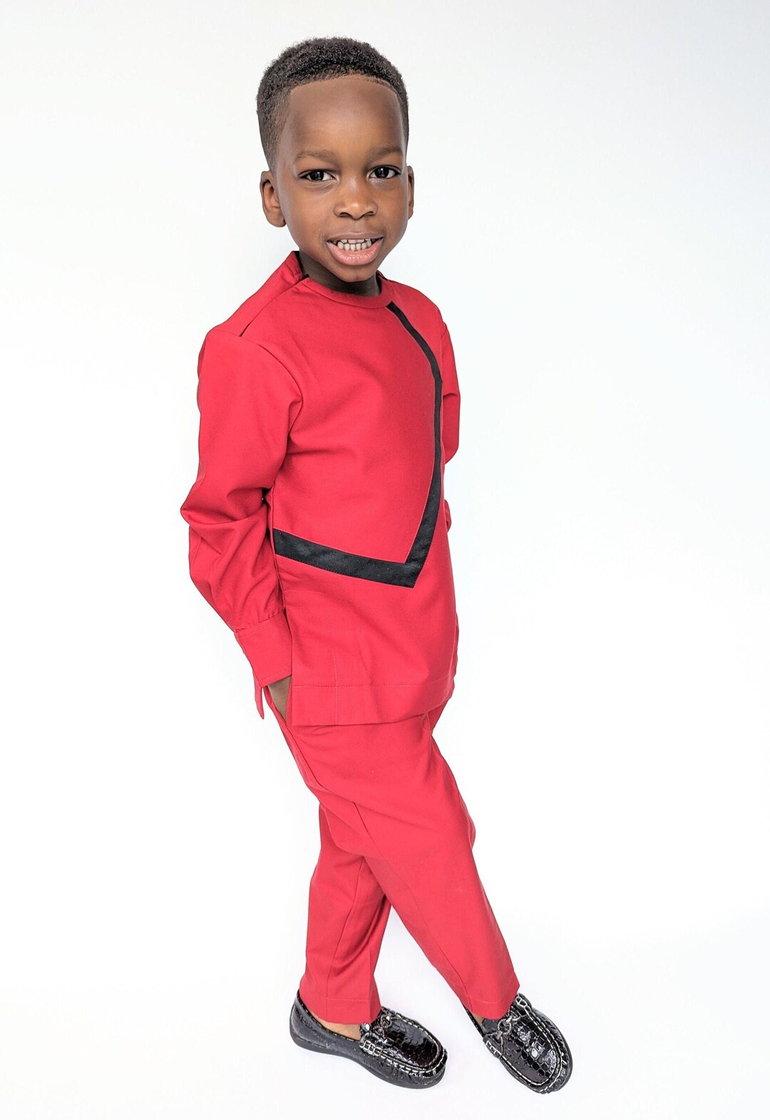 Atiku Traditional Nigerian Boys Clothes - 2 Piece Red Top and Trousers ...
