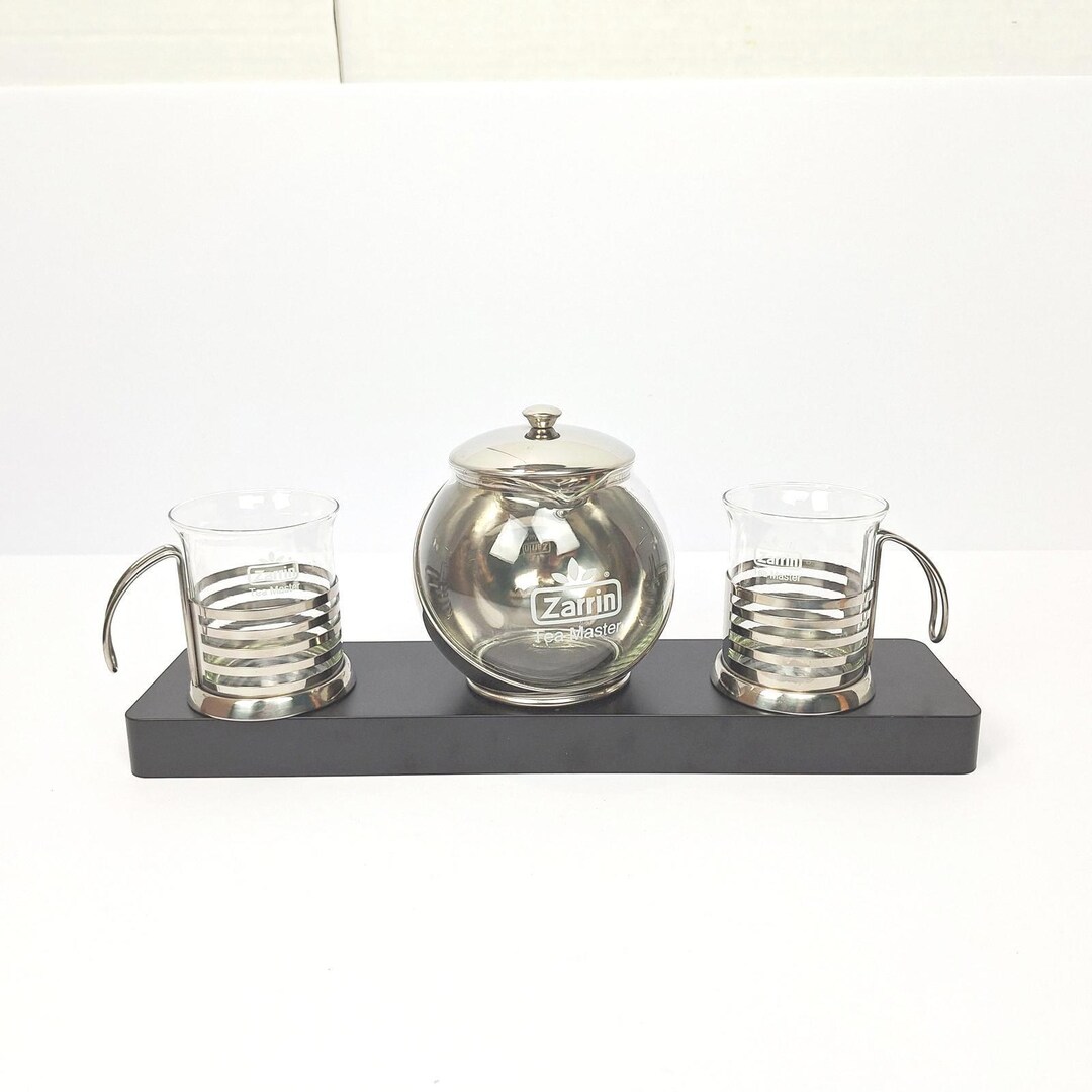 Vintage Zarrin Tea Master Set - Glass & Metal Persian Teapot With 2 ...