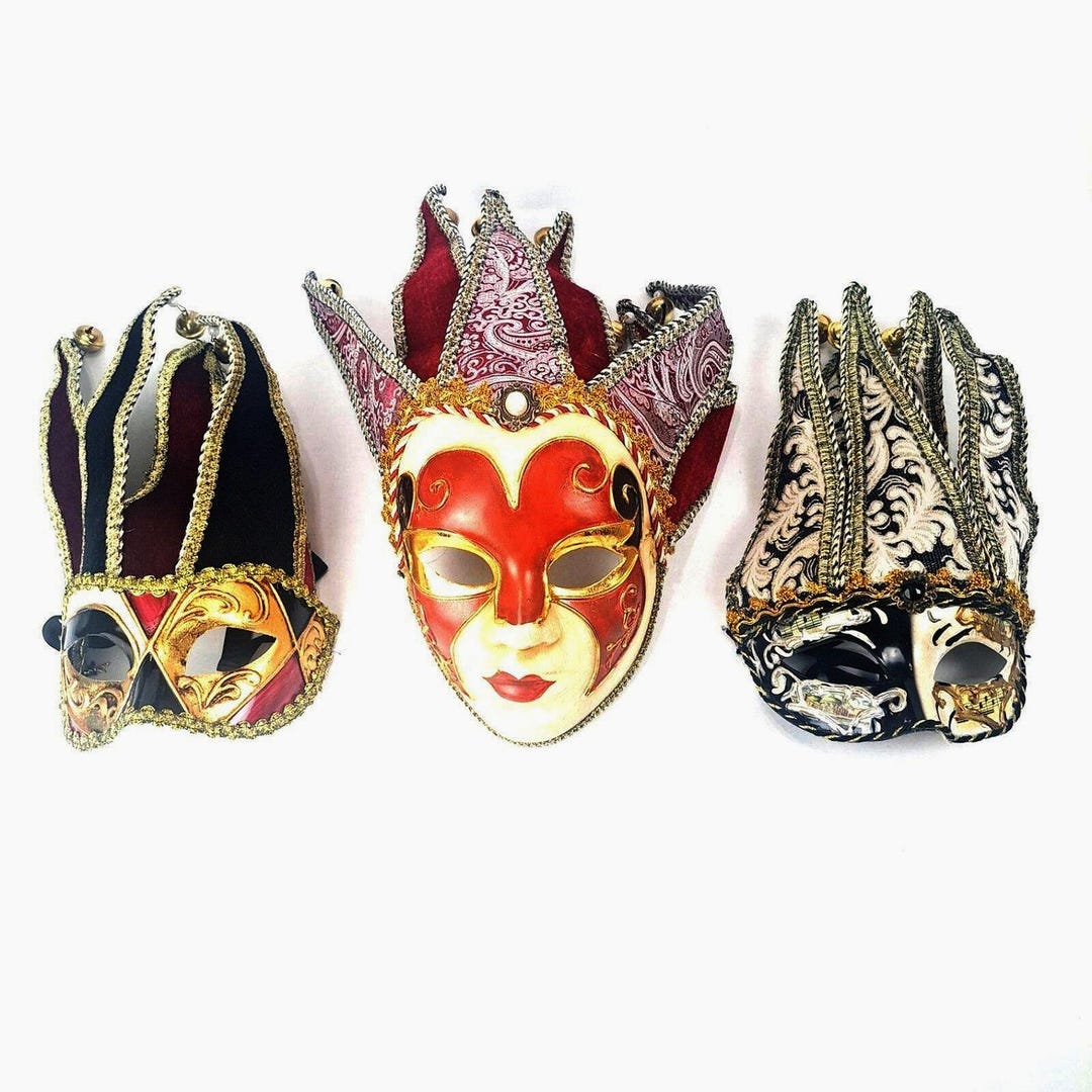 Venetian Mardi Gras Jester Joker Masquerade Mask 1full Face 2 1/2 Masks ...