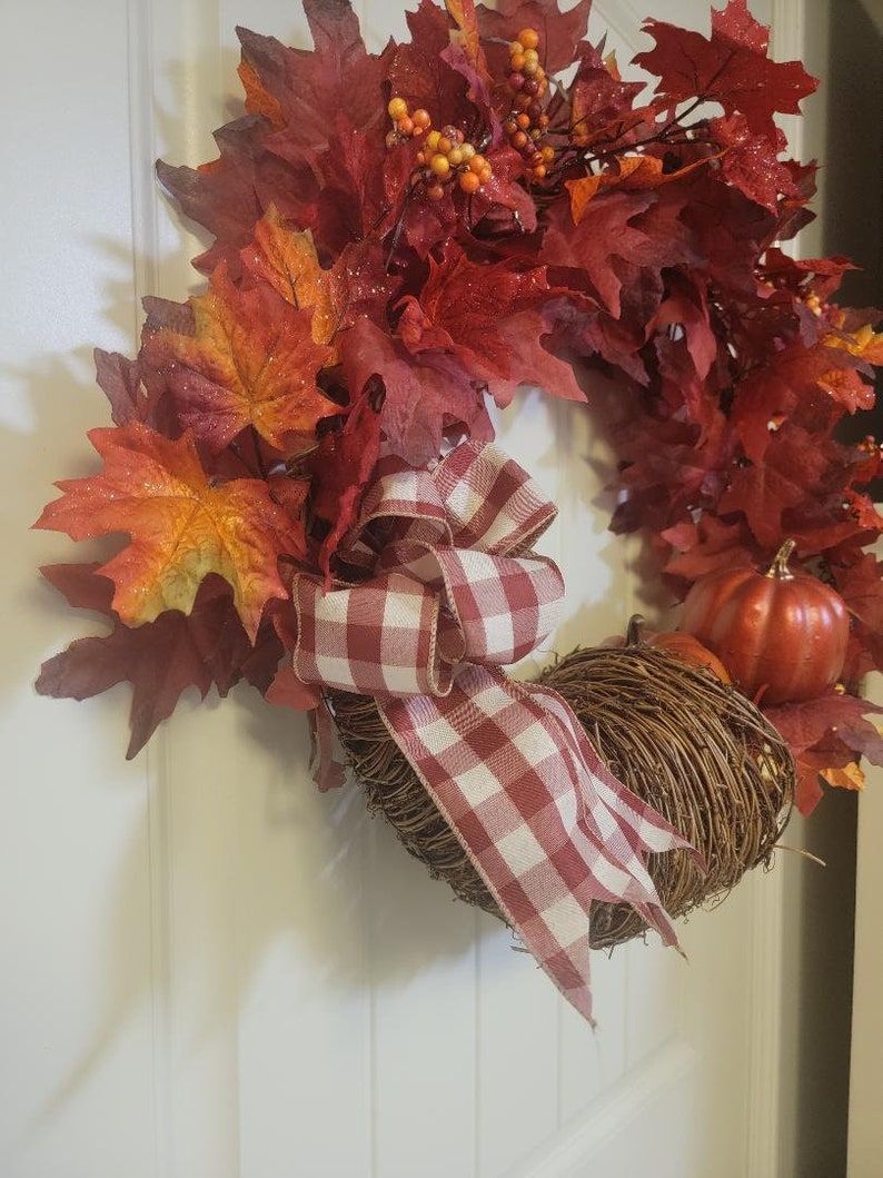 Fall Cornucopia Wreath Farmhouse Wreath Thanksgiving Wreath - Etsy