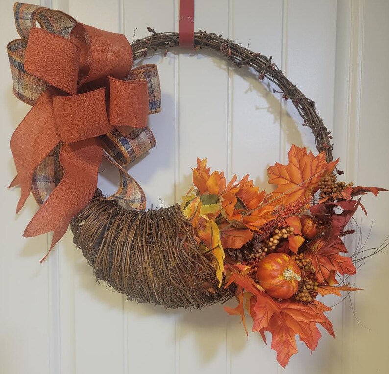 Fall Cornucopia Wreath, Autumn Wreath, Cornucopia Wreath, Farmhouse ...