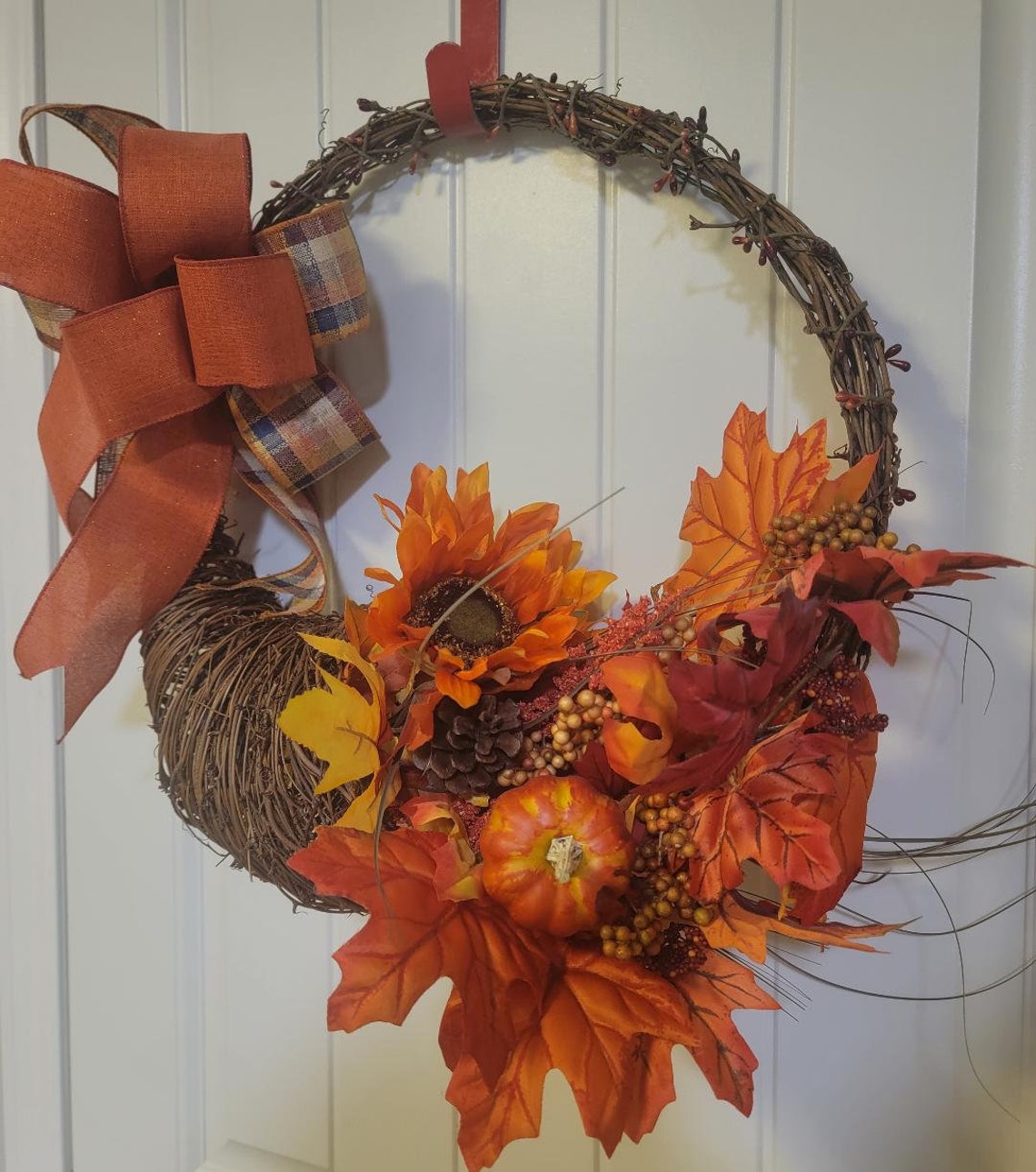 Fall Cornucopia Wreath, Autumn Wreath, Cornucopia Wreath, Farmhouse ...