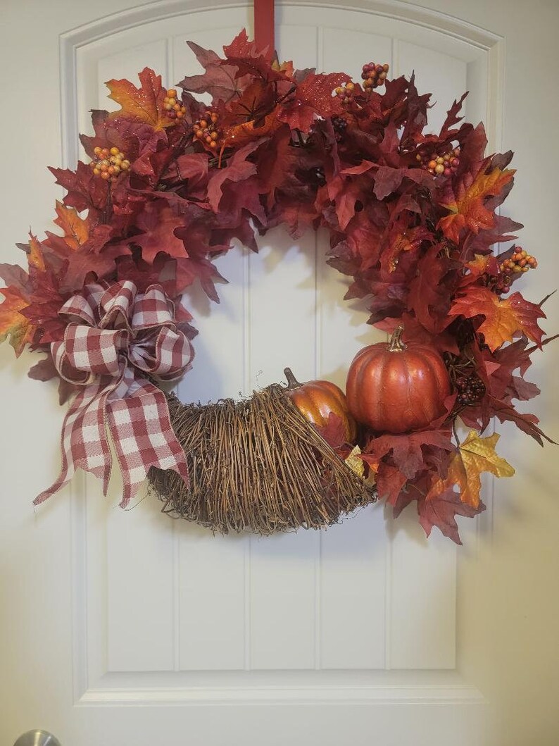 Fall Cornucopia Wreath Farmhouse Wreath Thanksgiving Wreath - Etsy