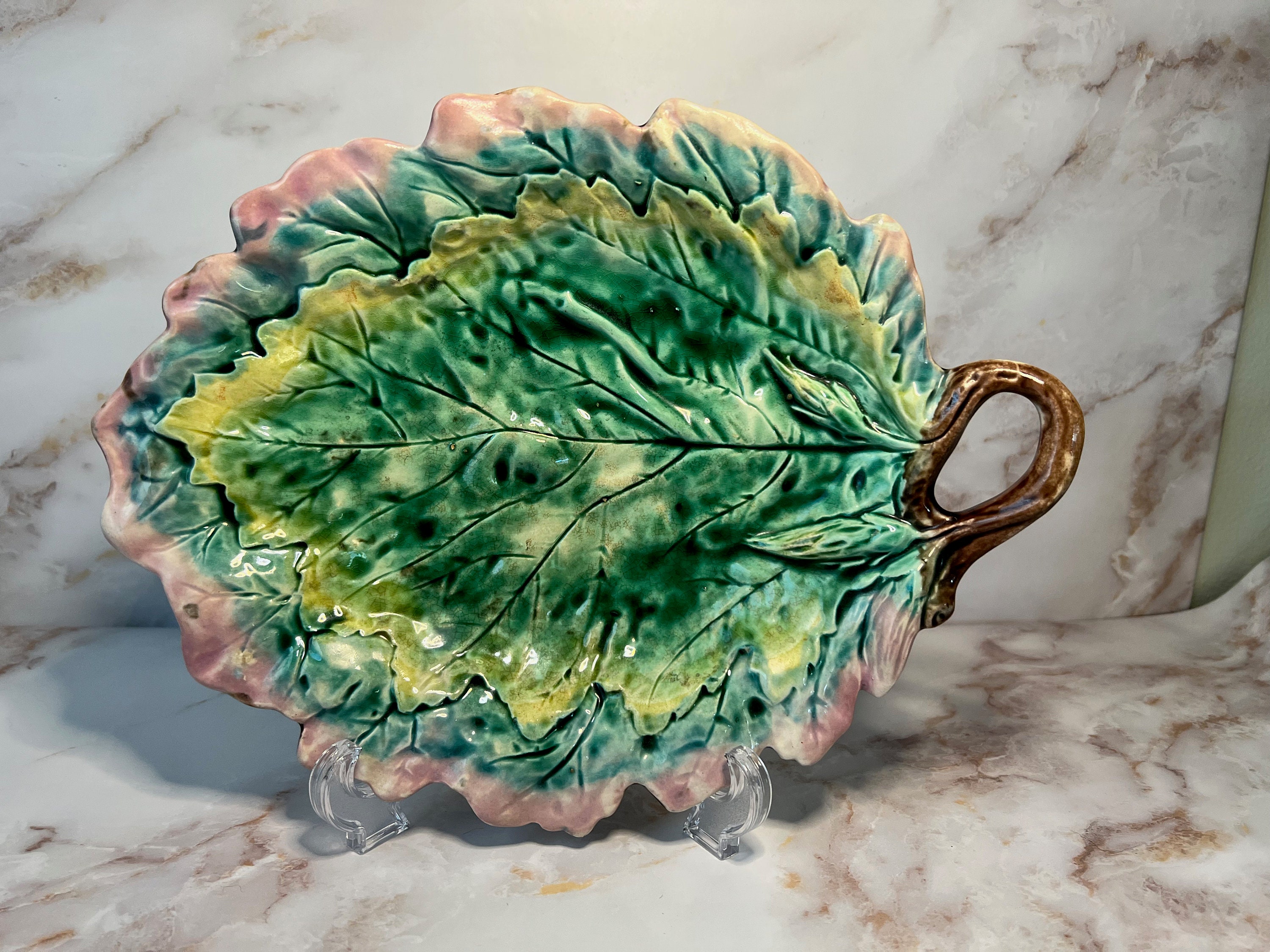 Etruscan Majolica 12 Inch Ceramic Figural Leaf Plate - Etsy