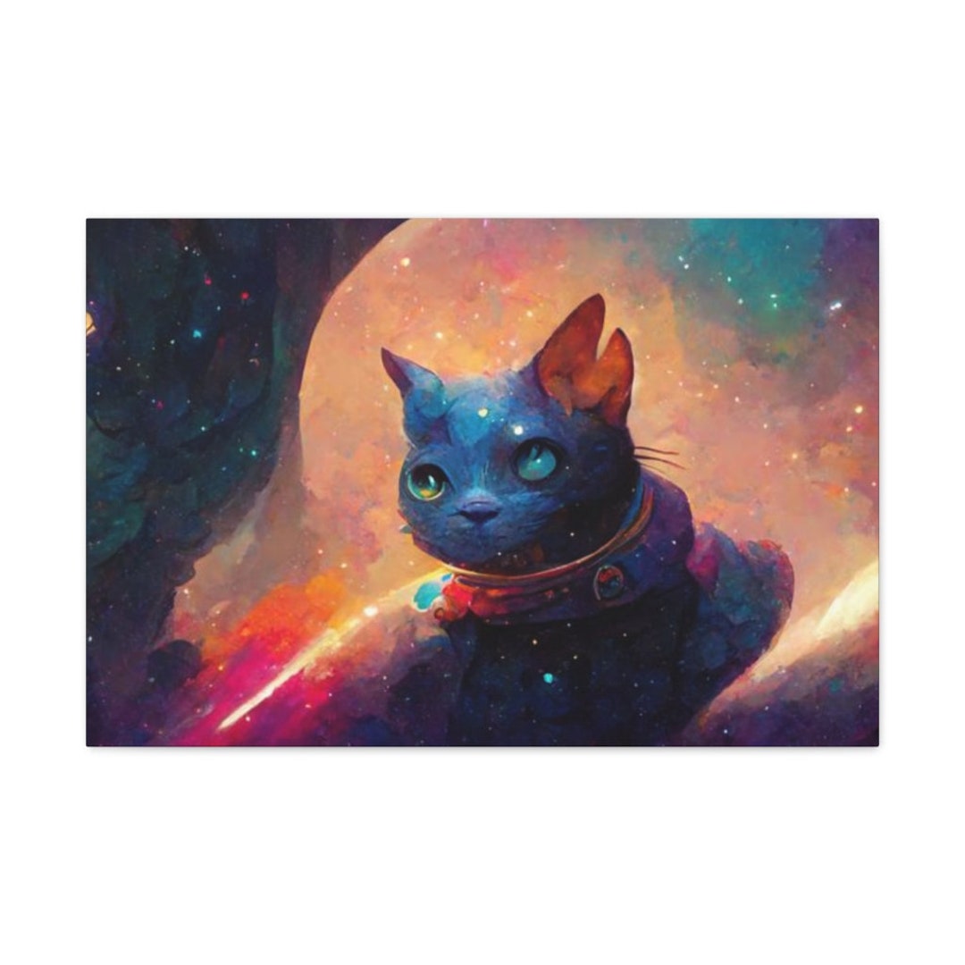 Space Cat Colorful Painting - Art Print, Canvas Art, Bear Art, Cat ...