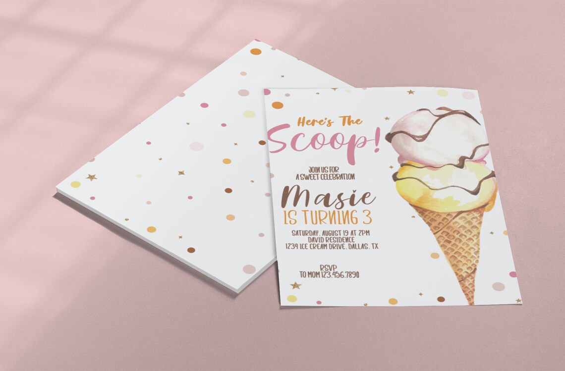 Heres the Scoop Birthday Invitation Template, Editable Invitation ...