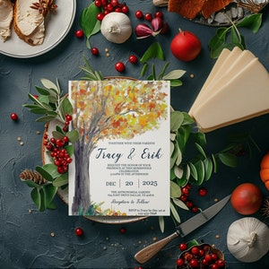 Autumnal Tree Wedding Invitation, Printable Wedding Invite, Editable ...