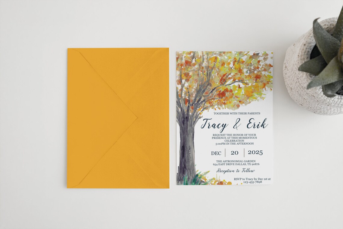 Autumnal Tree Wedding Invitation, Printable Wedding Invite, Editable ...