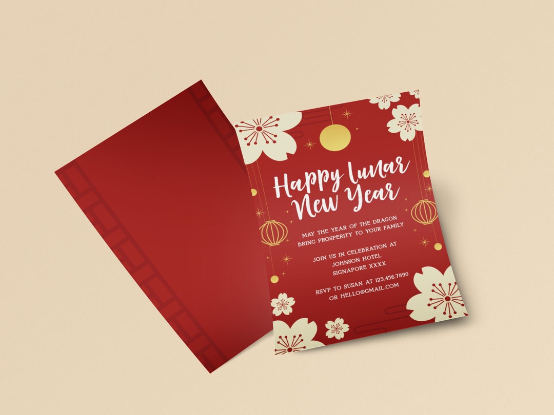 Happy Lunar New Year Invitation Template, Printable Lunar New Year ...