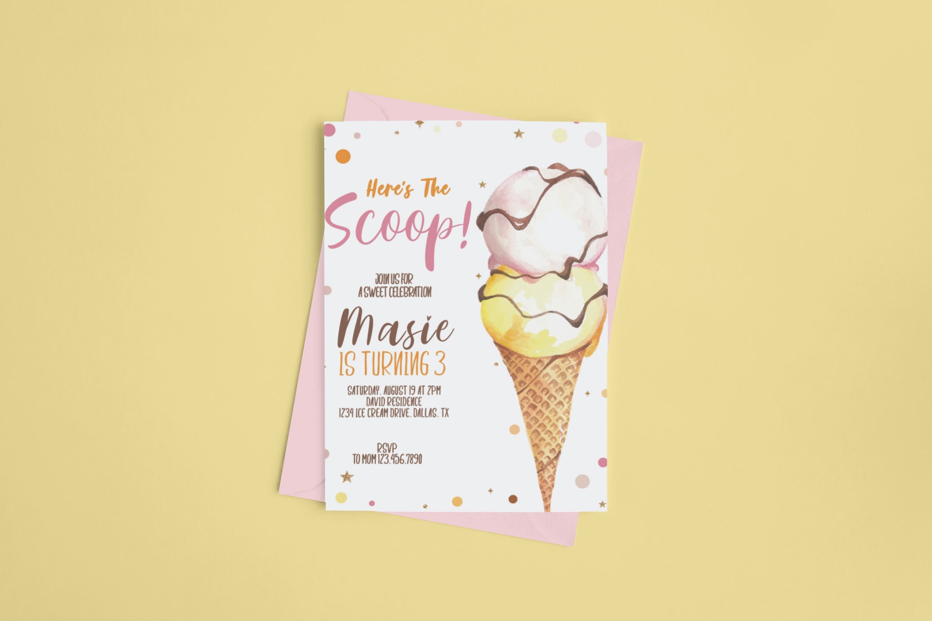Heres the Scoop Birthday Invitation Template, Editable Invitation ...