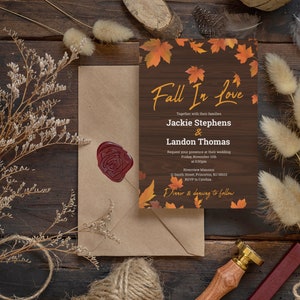 Fall in Love Wedding Invitation Template, Printable Rustic Leaves Invite, Editable Fall Wedding ...