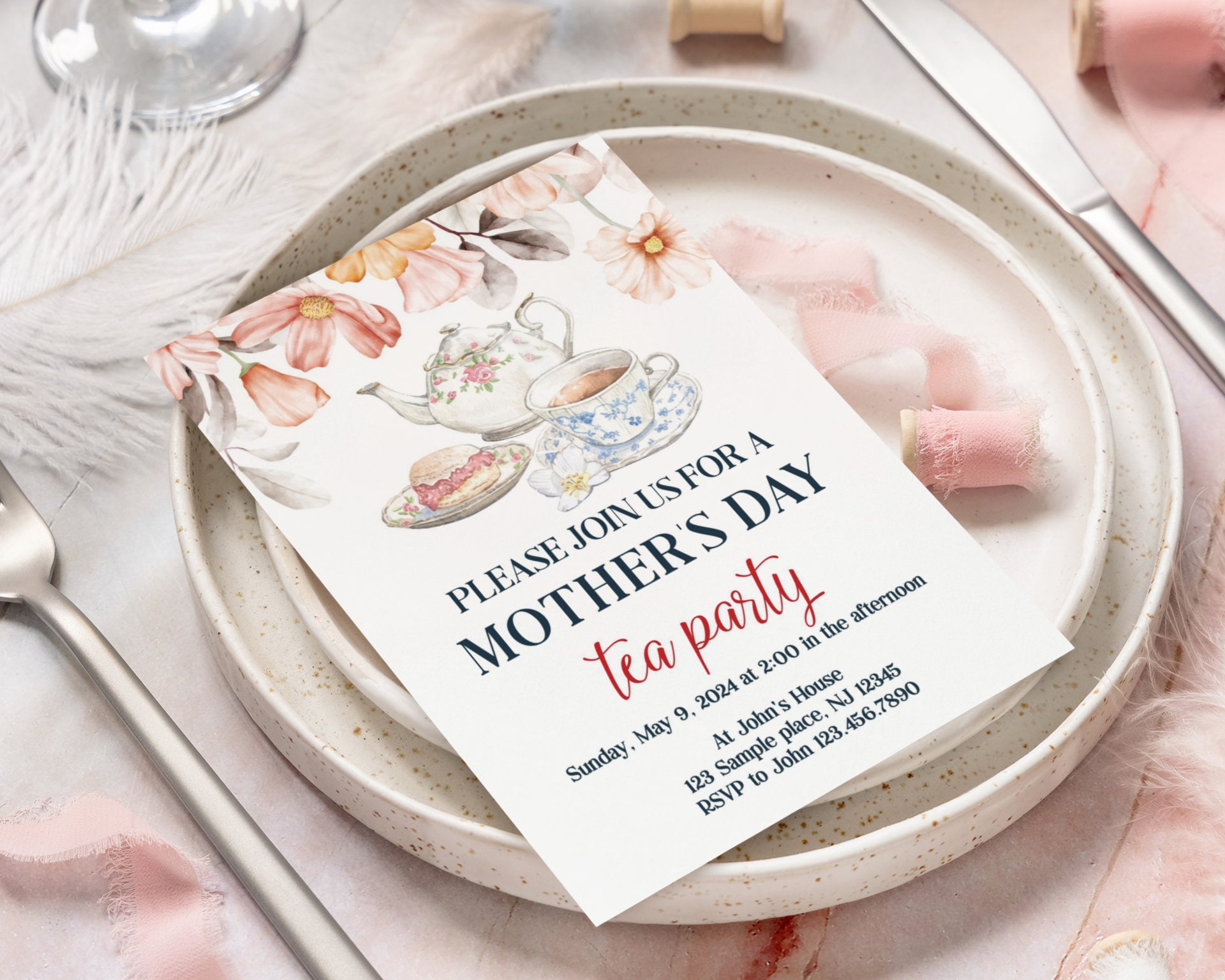 Mother's Day Tea Party Invitation Template, Printable Party Invite ...