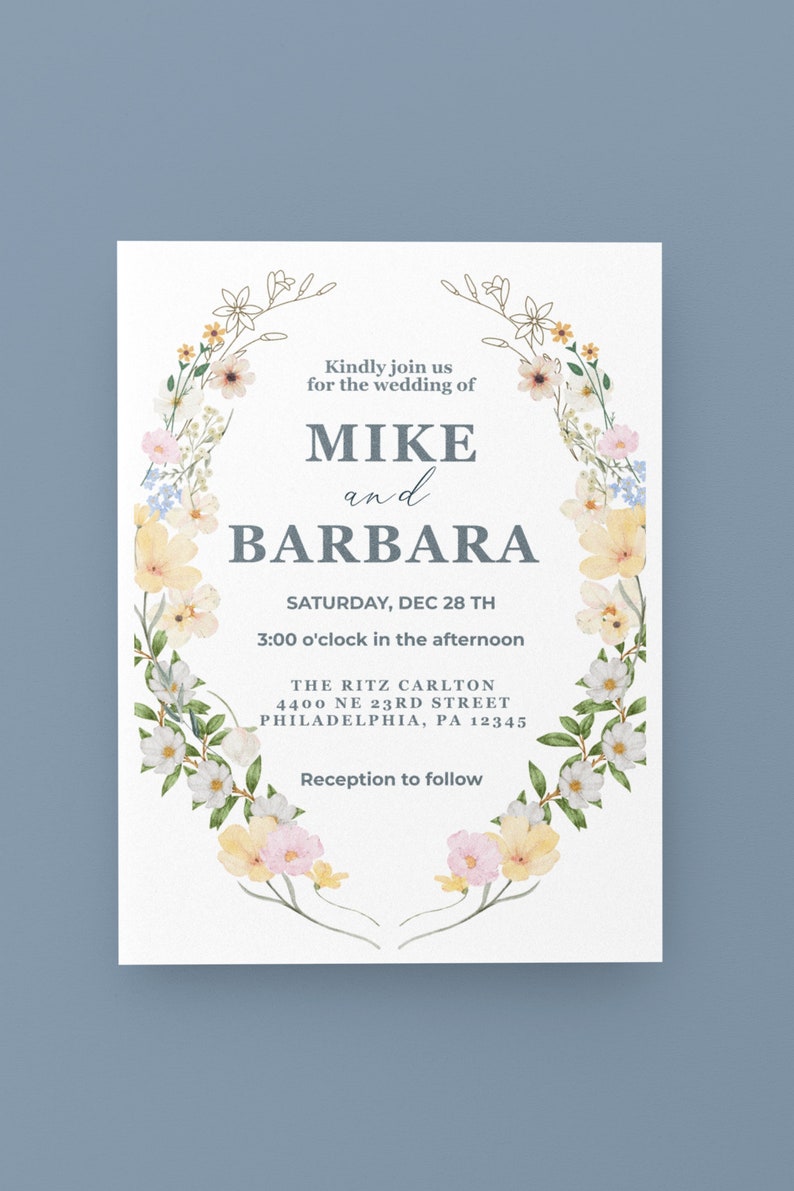 Floral Border Wedding Invitation, Printable Wedding Invite, Editable ...