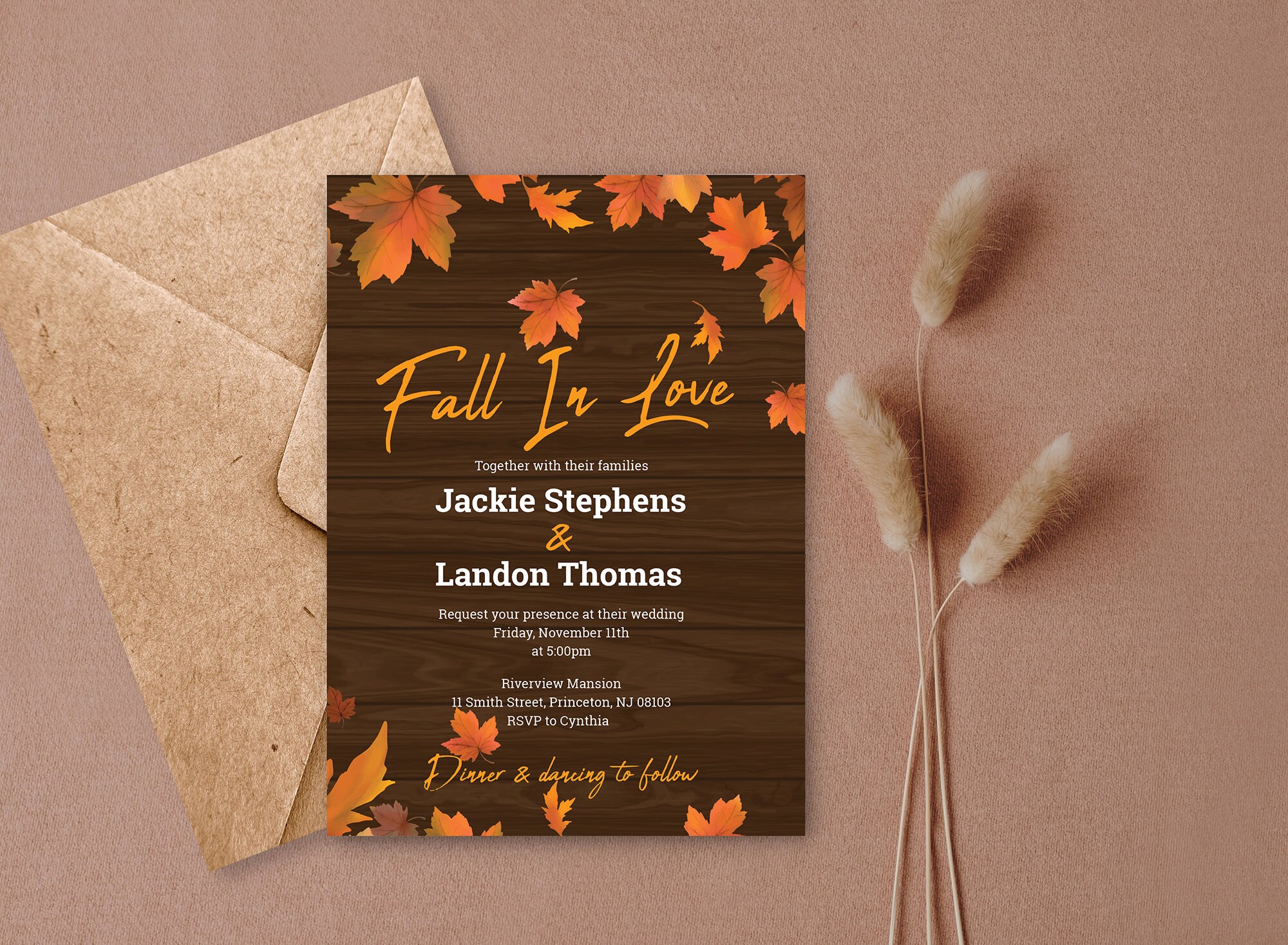 Fall in Love Wedding Invitation Template, Printable Rustic Leaves Invite, Editable Fall Wedding ...