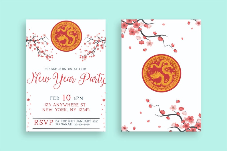 Lunar New Year Cherry Blossom Invitation Template, Printable Lunar New ...