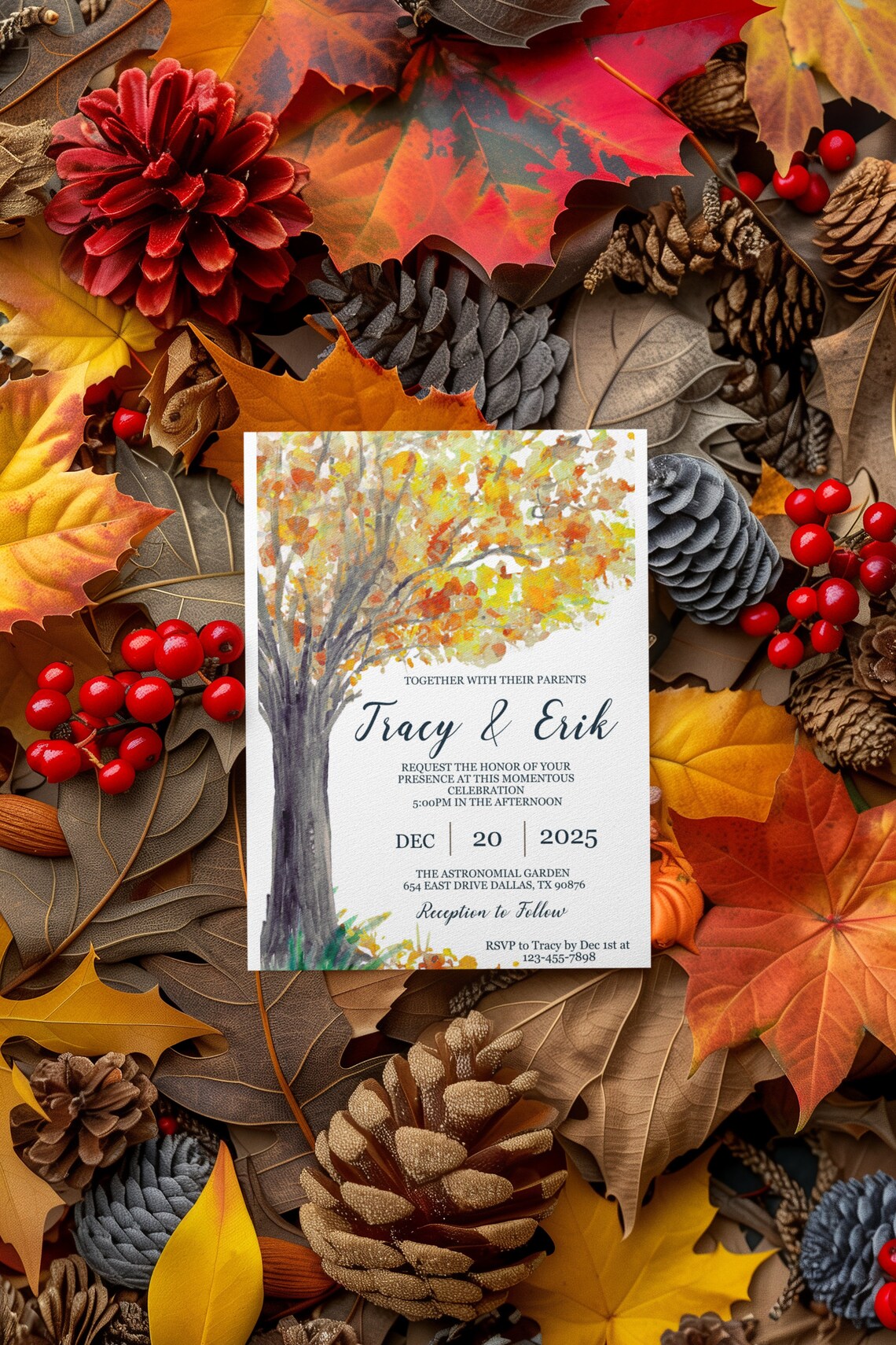Autumnal Tree Wedding Invitation, Printable Wedding Invite, Editable ...
