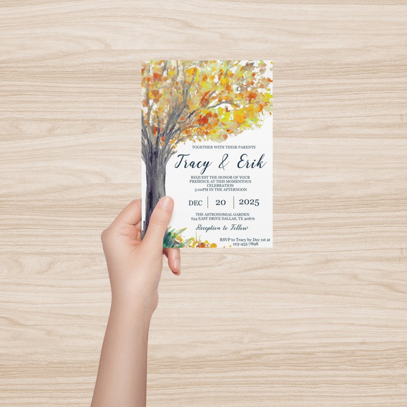 Autumnal Tree Wedding Invitation, Printable Wedding Invite, Editable ...