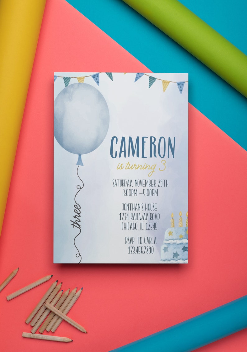 3rd Birthday Party Invitation Template, Printable Birthday Invite ...