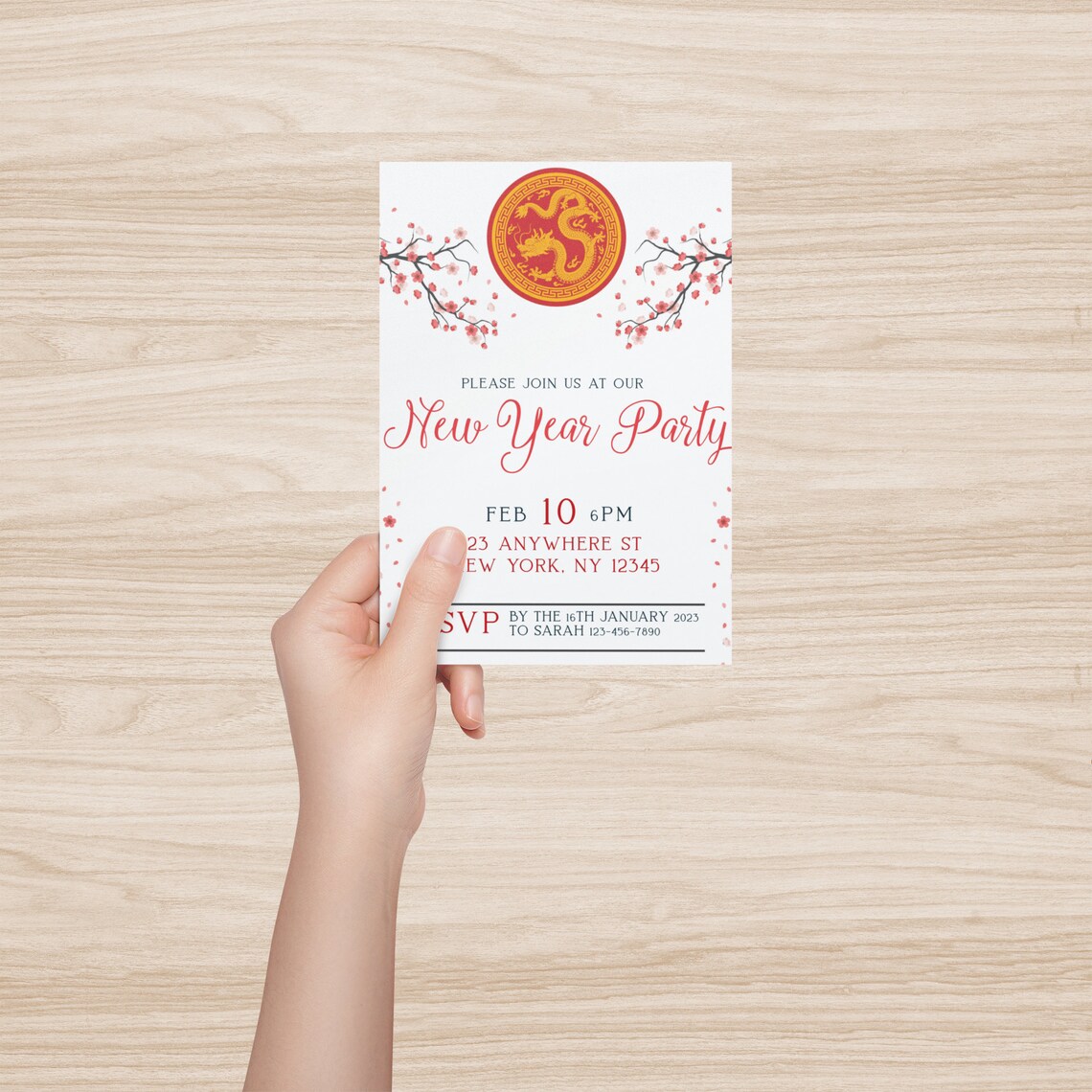 Lunar New Year Cherry Blossom Invitation Template, Printable Lunar New ...