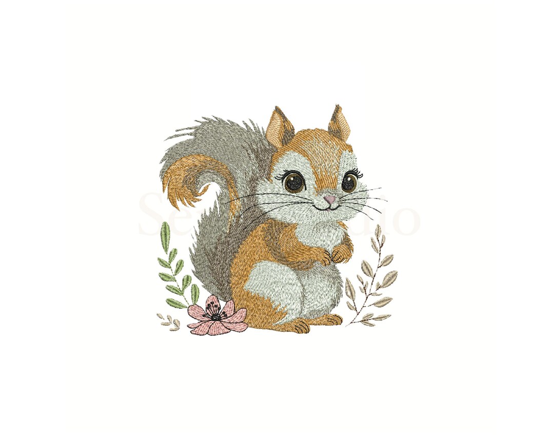 Squirrel Machine Embroidery Design, Cute Woodland Animal Pattern ...