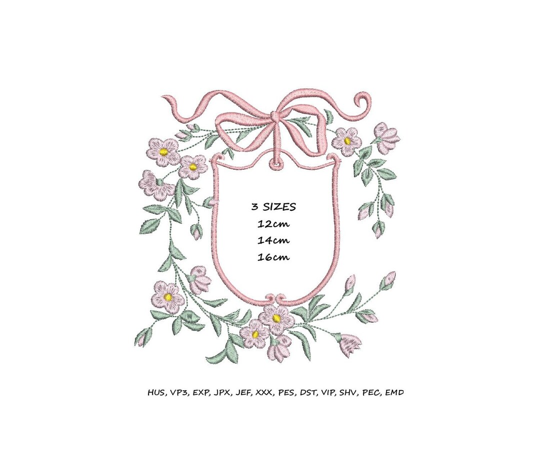 Ribbon Rose Monogram Frame Embroidery Design: Machine Embroidery ...