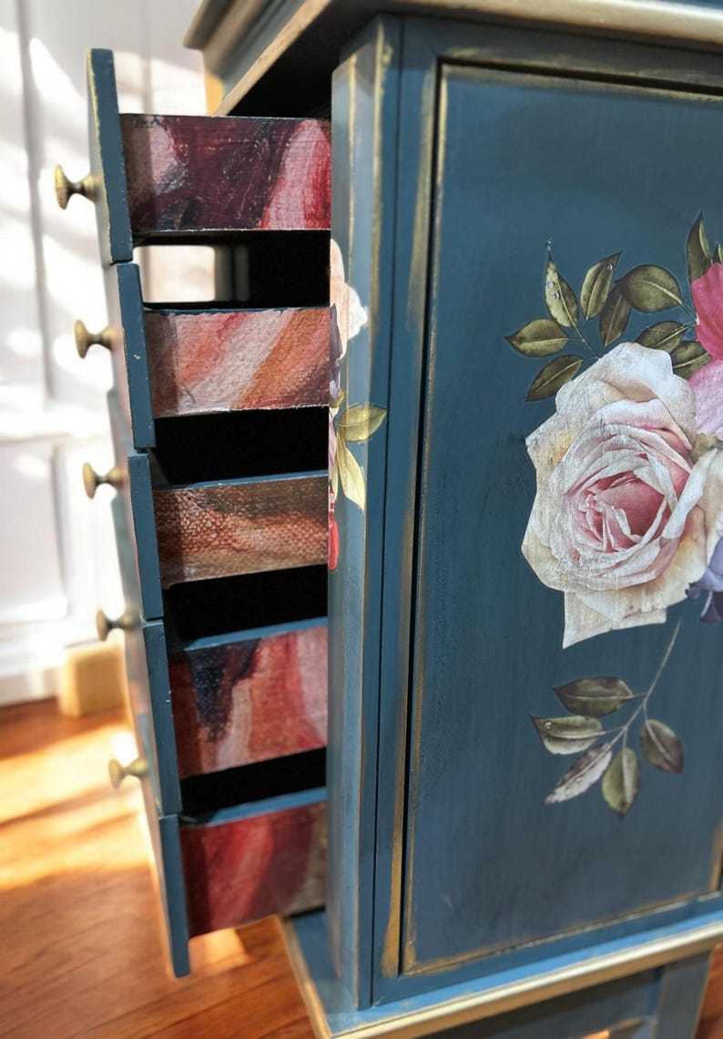 Stunning Freestanding Refinished Vintage Teal Jewelry Armoire / Cabinet ...