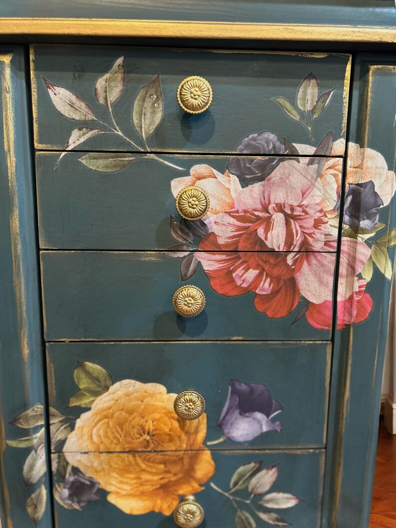 Stunning Freestanding Refinished Vintage Teal Jewelry Armoire / Cabinet ...