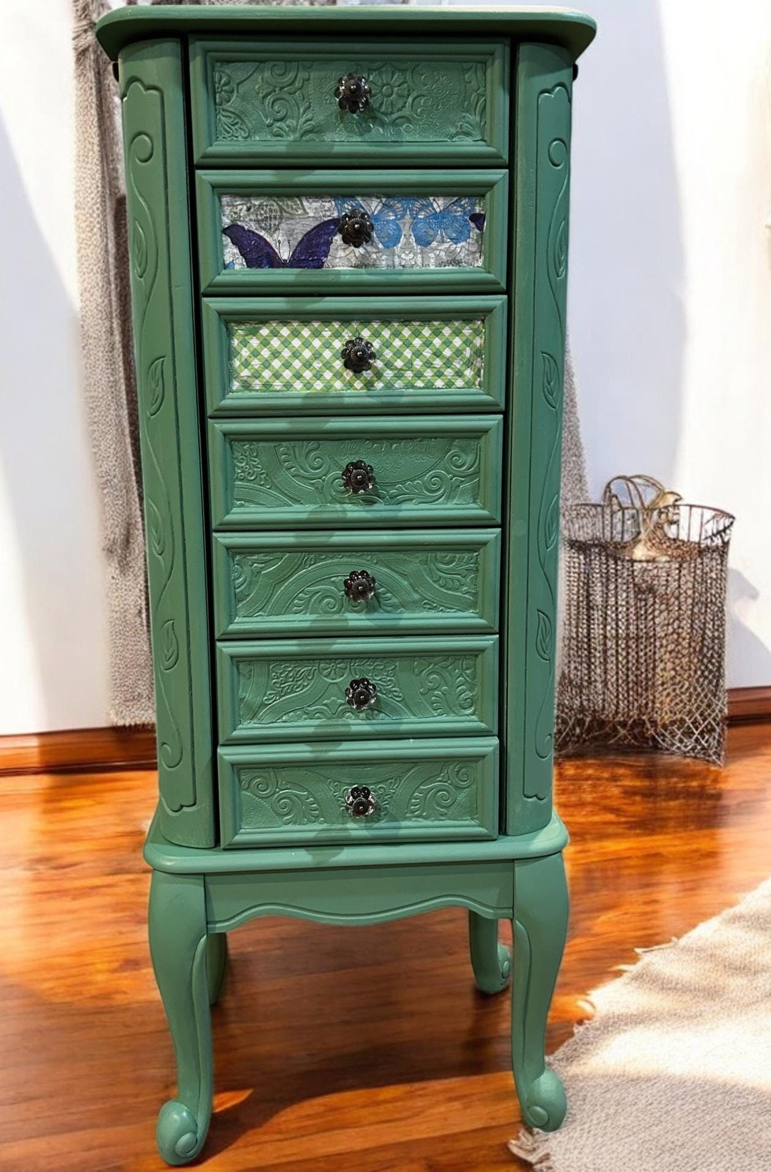 One-of-a-kind Fresh Boho Chic Refinished Jewelry Armoire / Cabinet ...