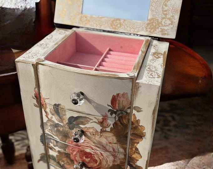 Vintage Baroque Style Refinished Jewelry Armoire With Roses - Etsy