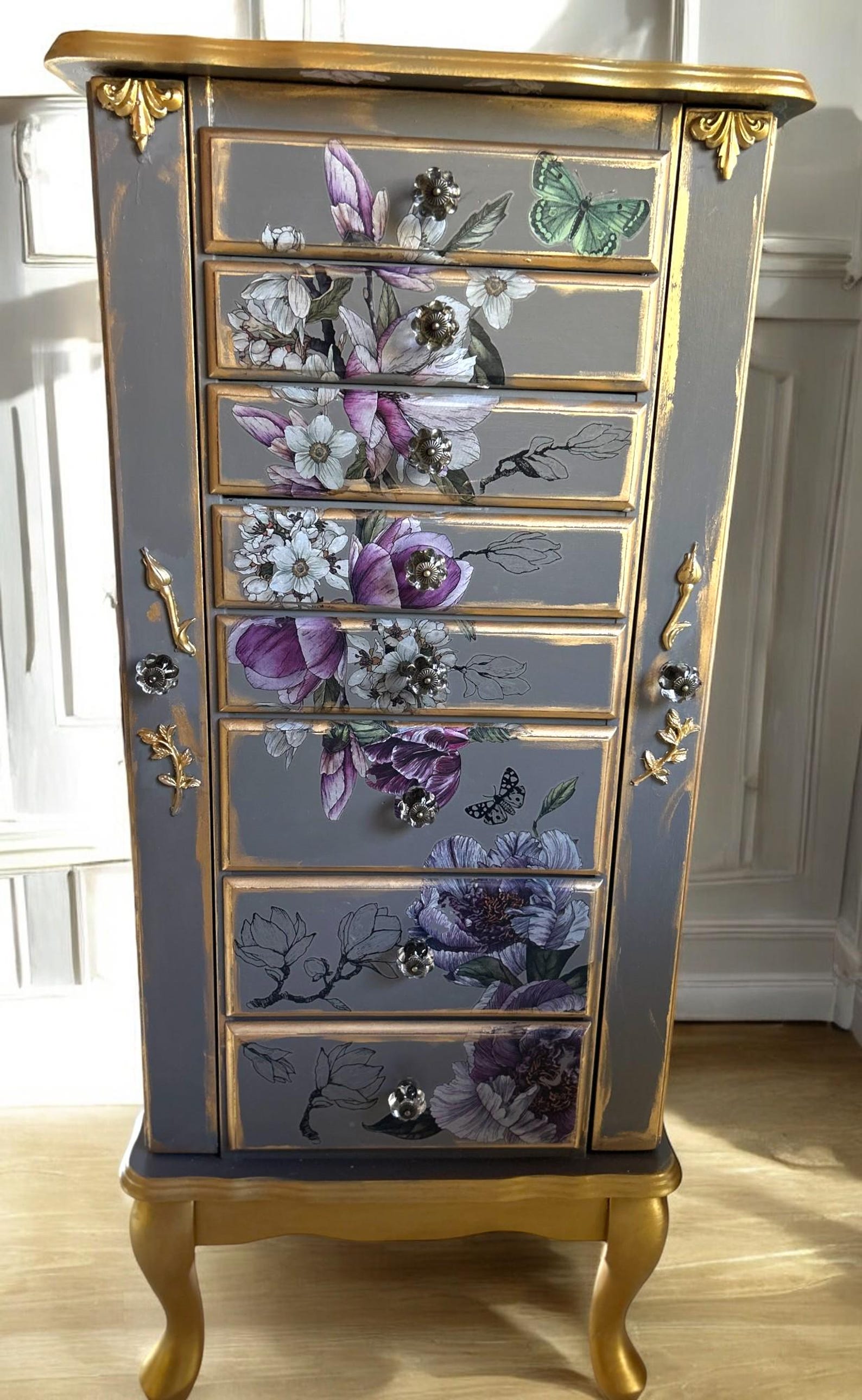 Elegant Refinished Jewelry Armoire / Cabinet - Etsy
