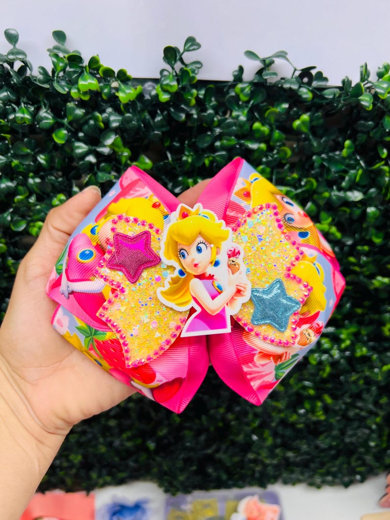 Princess Peach Hair Bow: Mario Bros Birthday Party, 5.5" Alligator Clip ...