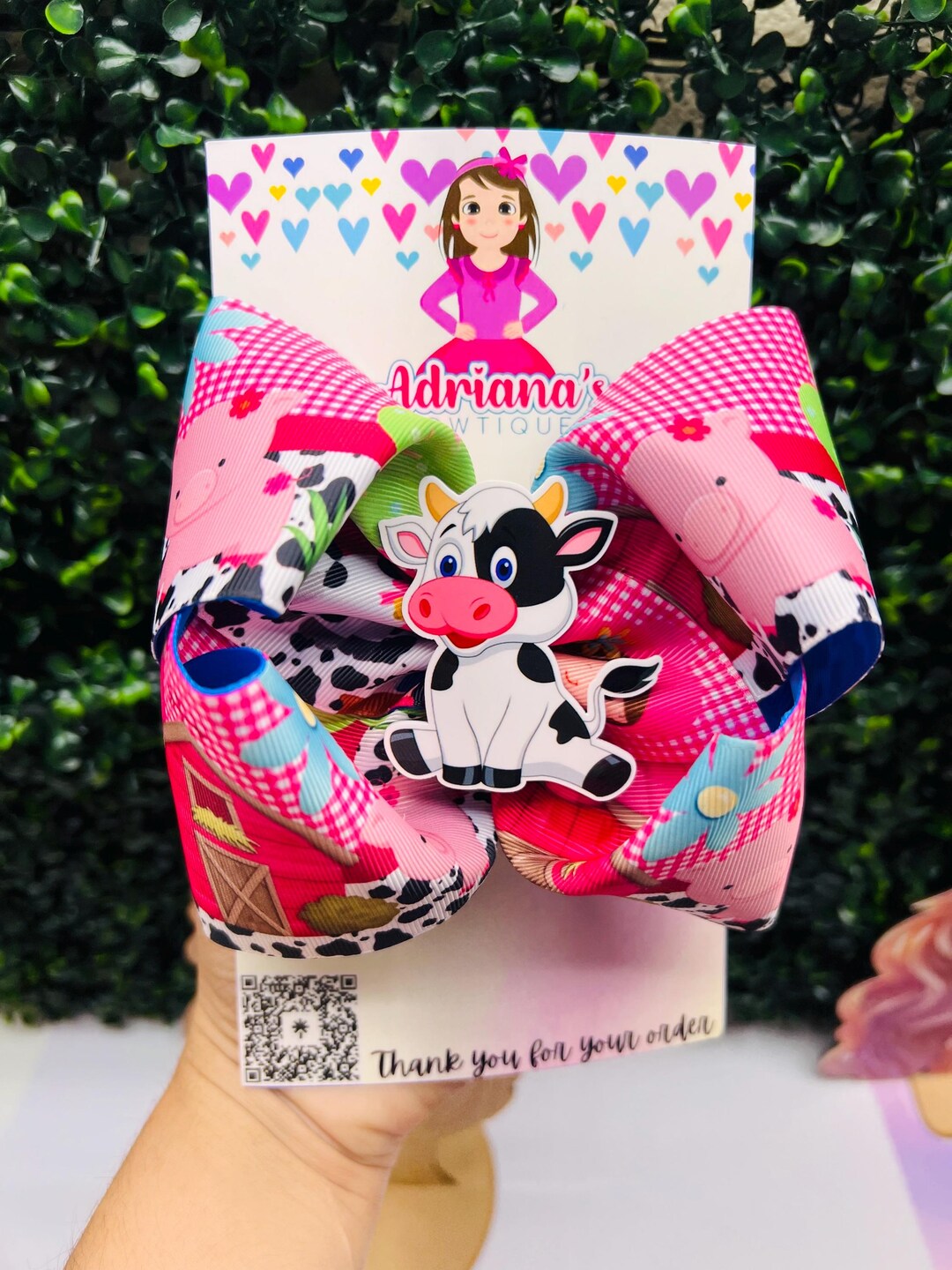Cow Print Hair Bow, Cow Ispired Bows, Cow Hair Clip, Moo Cow Bows, Farm ...