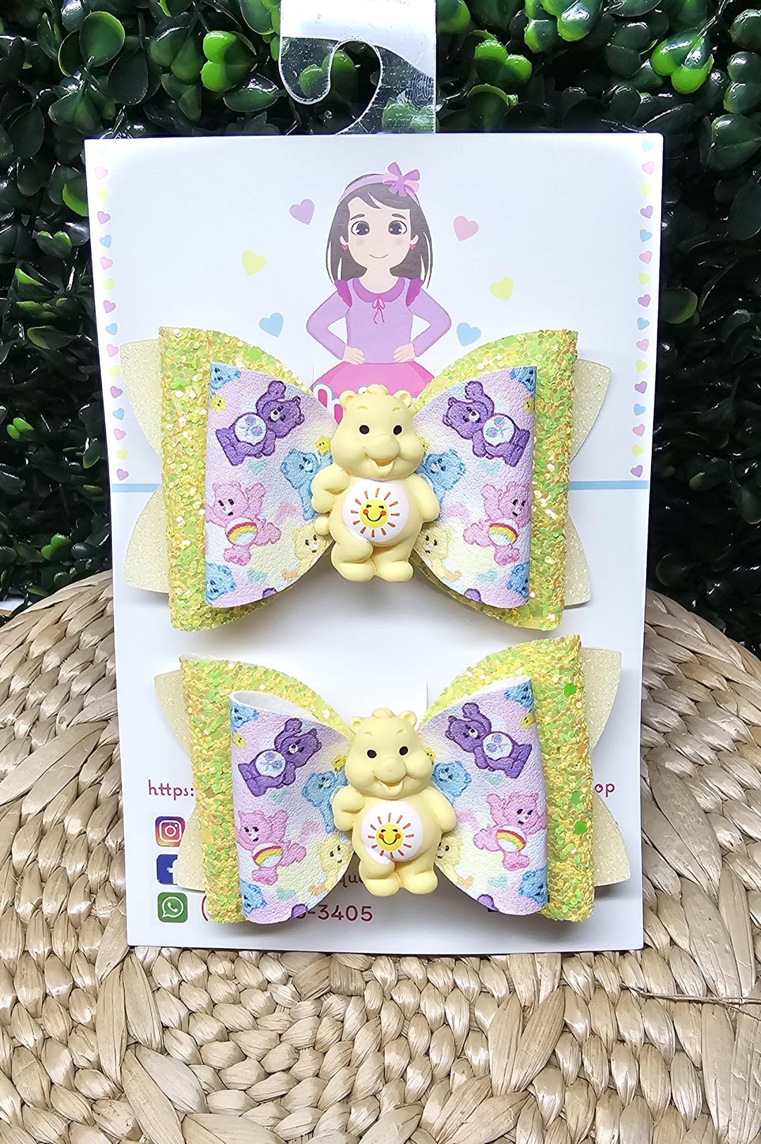 Care Bears Pigtail Bows: Rainbow Bear Hair Bows With Resin Center - Etsy