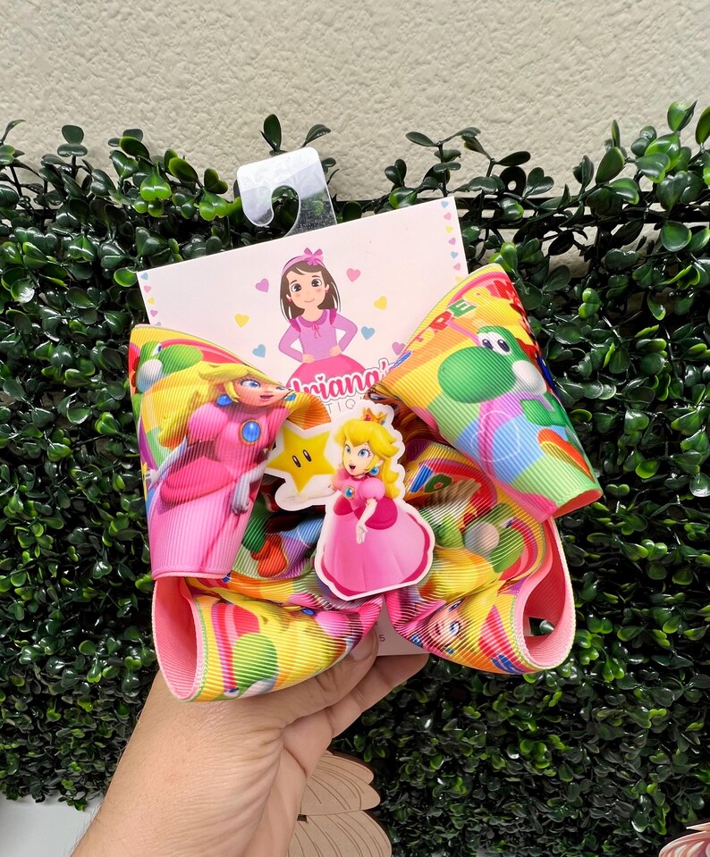 Princess Peach Hair Bow: Mario Bros Birthday Party, 5.5" Alligator Clip ...