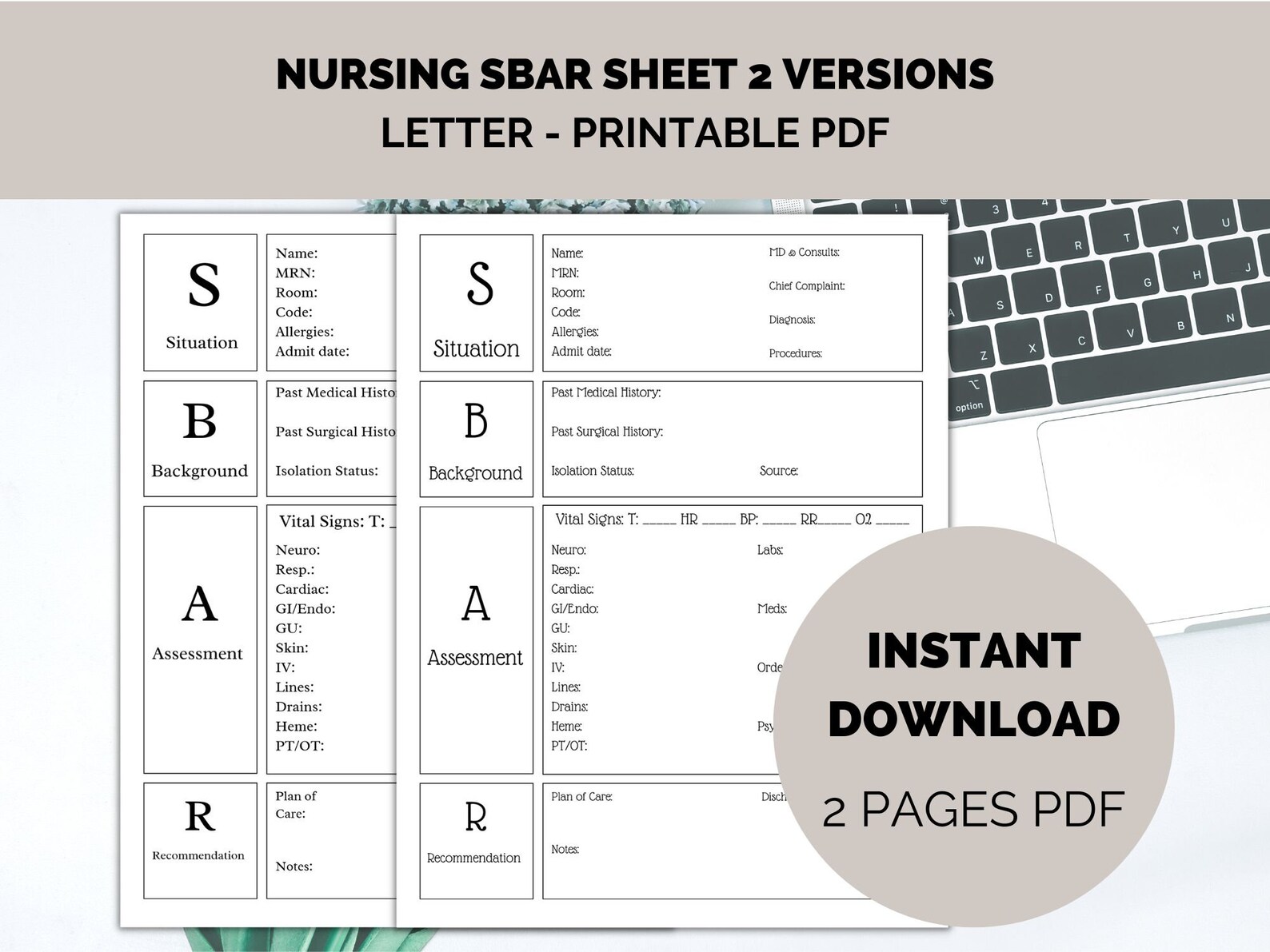 Nursing SBAR Report Sheet - 2 Versions! | New ICU Nurse | New Grad ...
