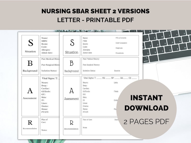 Nursing SBAR Report Sheet 2 Versions New ICU Nurse New - Etsy