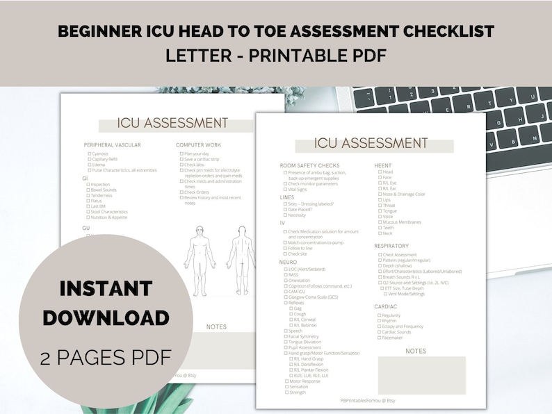 Nursing ICU Head to Toe Assessment Checklist for Beginners | New ICU ...
