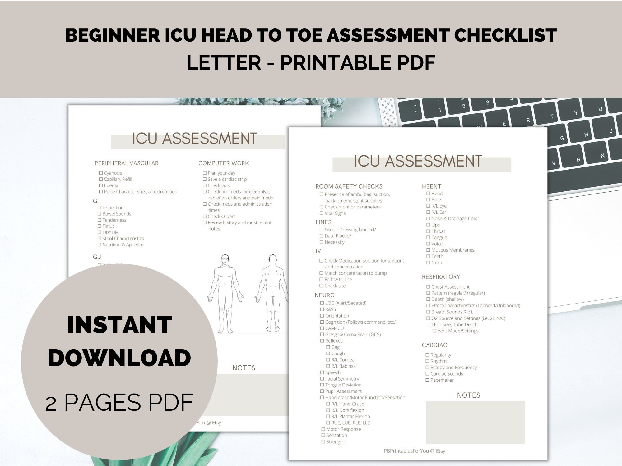 Nursing ICU Head to Toe Assessment Checklist for Beginners | New ICU ...