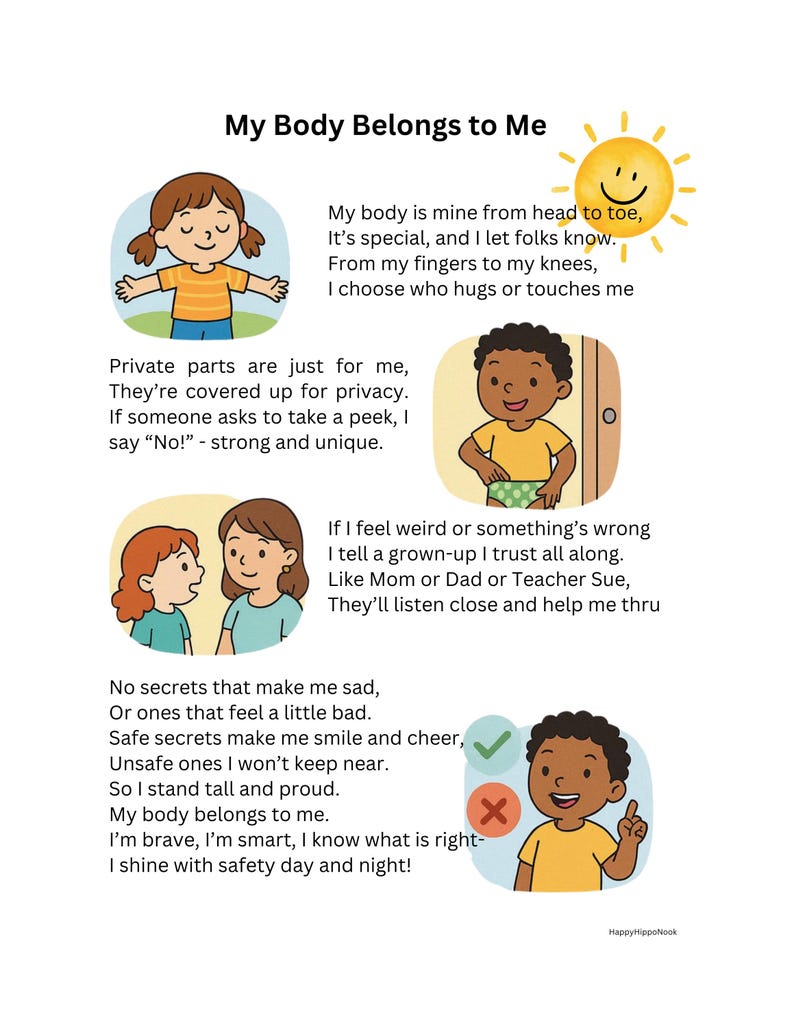 My Body Belongs to Me - Kids Body Safety Poster and Activity Worksheet ...