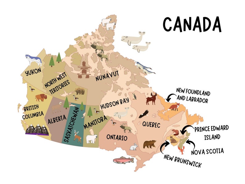 Light Sand - Map of Canada for Kids Poster, Educational and Decorative ...