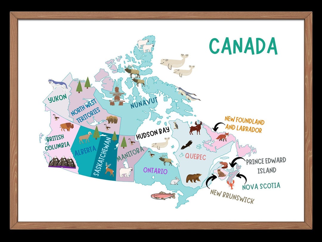 Blue - Map of Canada for Kids Poster, Educational and Decorative Wall ...