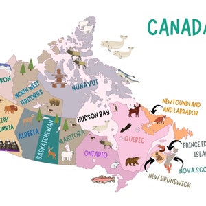 Canada Map for Kids: Light Rose Educational Wall Art (digital Download ...
