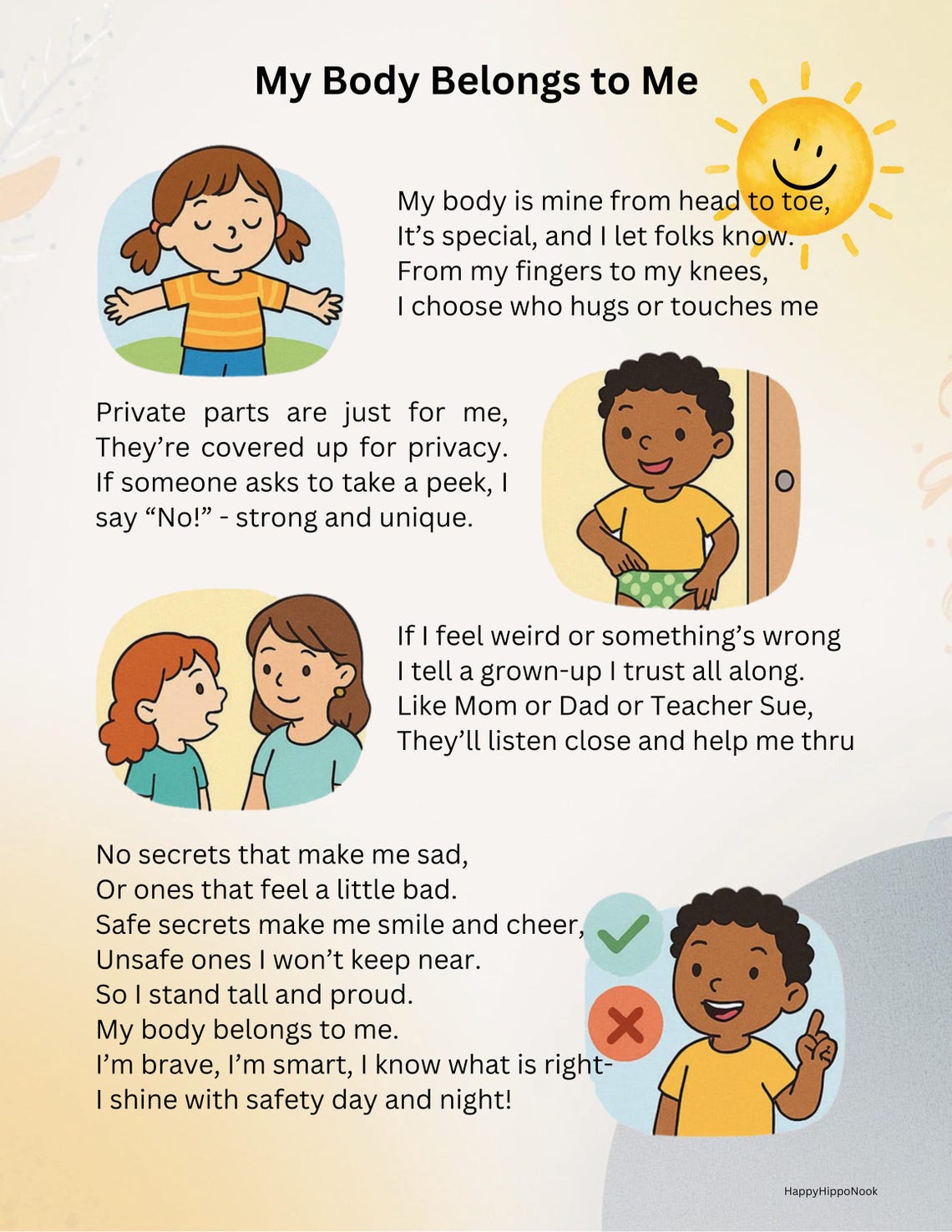 My Body Belongs to Me - Kids Body Safety Poster and Activity Worksheet ...