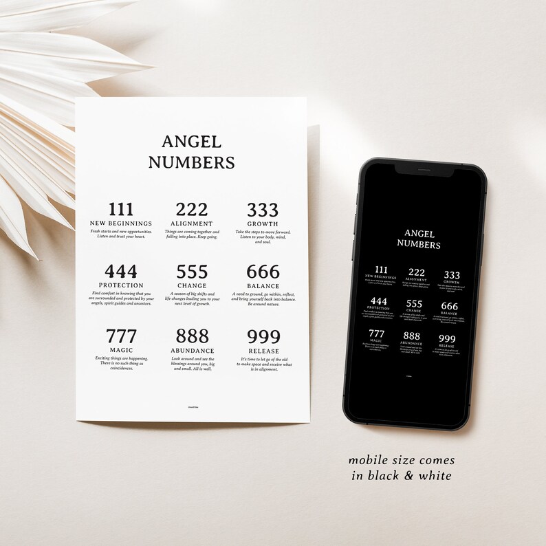 Angel Numbers Wall Art, Angel Numbers Poster Printable, Black and White ...