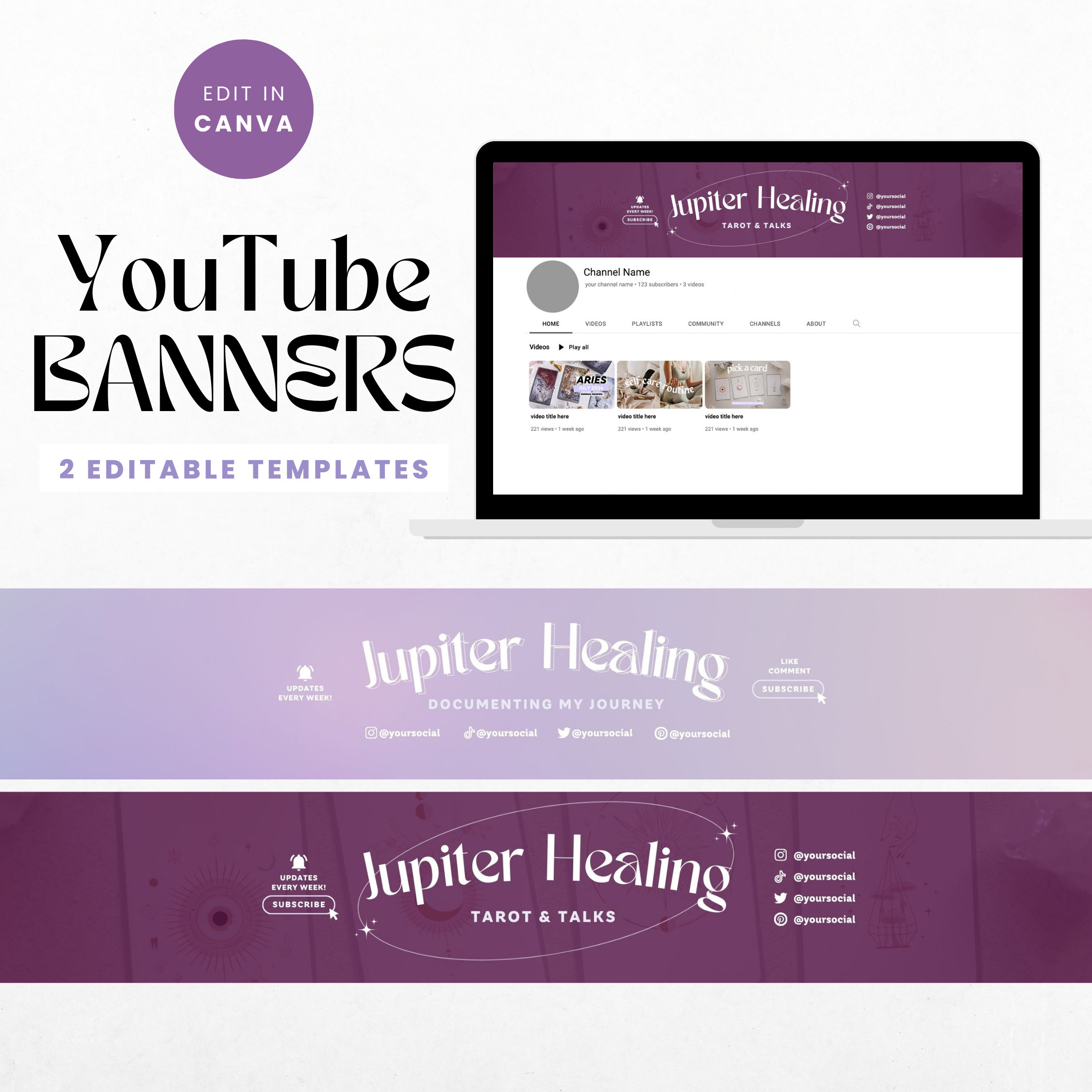 Purple Yoga Youtube Banner Kit: Spiritual Energy Healing (canva ...